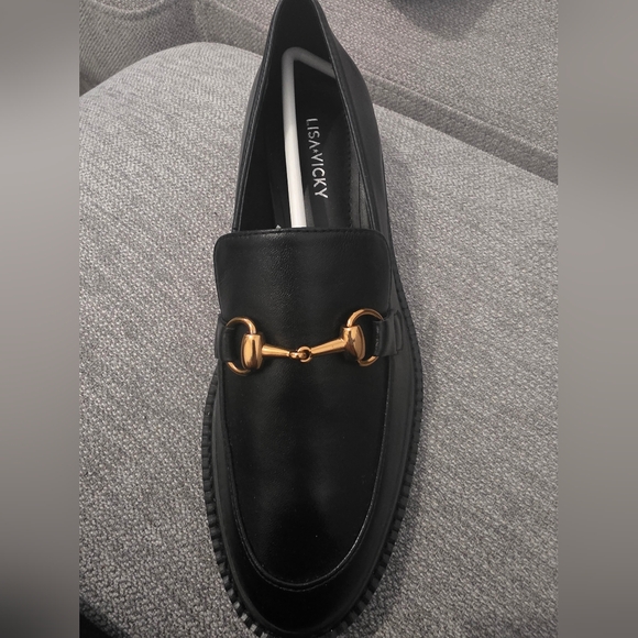 Lisa Vicky | Shoes | New Lisa Vicky Black Loafers With Gold Accent Sz ...